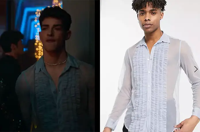 ELITE : Patrick's blue regular fit ruffle front mesh shirt in S4E08 ...